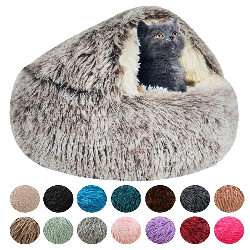 Long-Plush-Winter-Pet-Cat-Bed-Round-Cat-Cushion-Warm-Cat-Basket-Cat ...