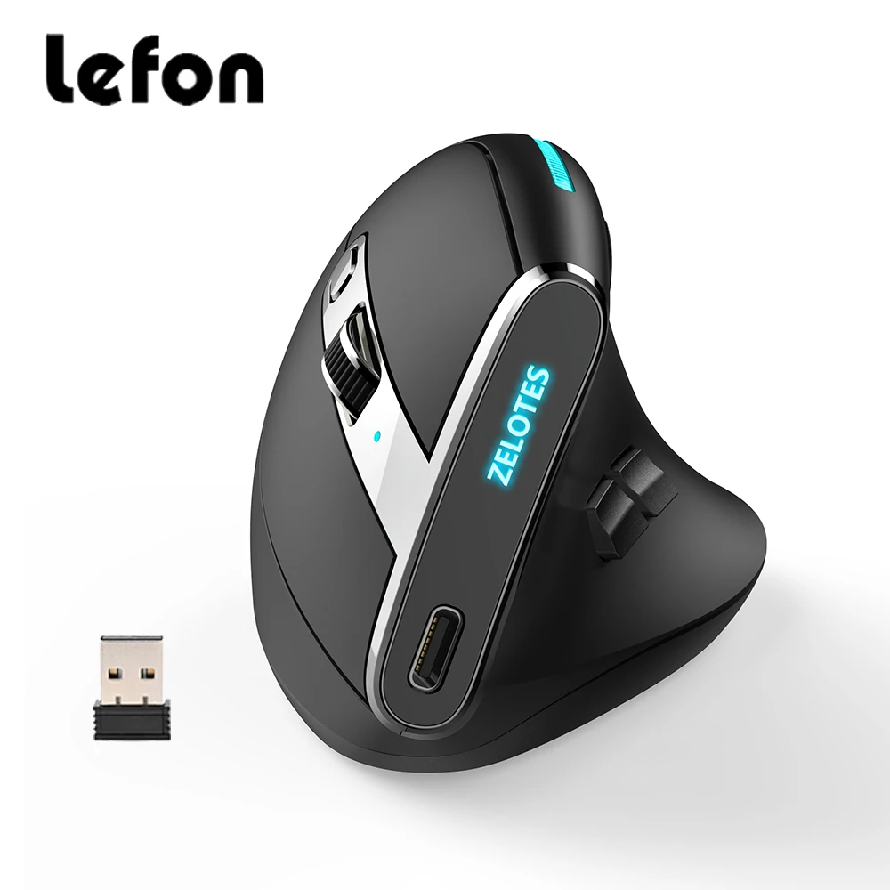 Lefon 2.4G Wireless Vertical Mouse 6 Buttons 2400 DPI Adjustable Bluetooth Optical Gaming Mice ...