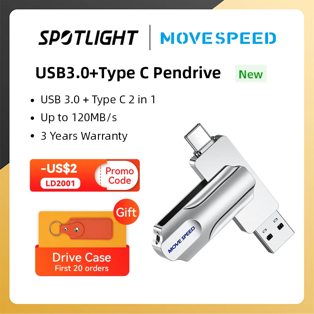 MOVESPEED 2 in 1 USB Type C Flash Drive Support OTG 64GB 128GB 256GB ...