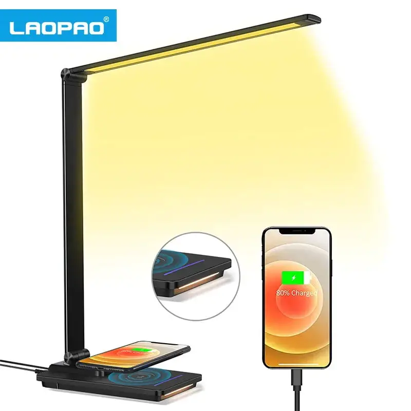 LAOPAO-LED-Desk-Lamp-with-Wireless-Charger-USB-Charging-Port-Eye-Caring ...