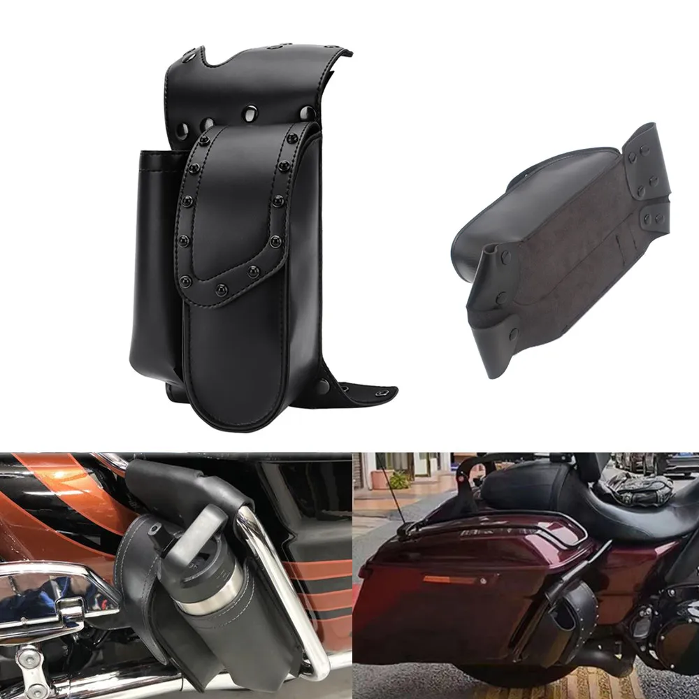 New-Motorcycle-Black-PU-Leather-Saddlebag-Guard-Bag-Water-Bottle-Holder ...