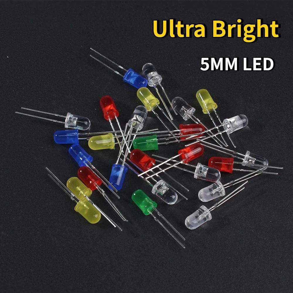 100pcs 5mm LED Diode F5 Ultra Bright Round LED Assortment Kit White ...