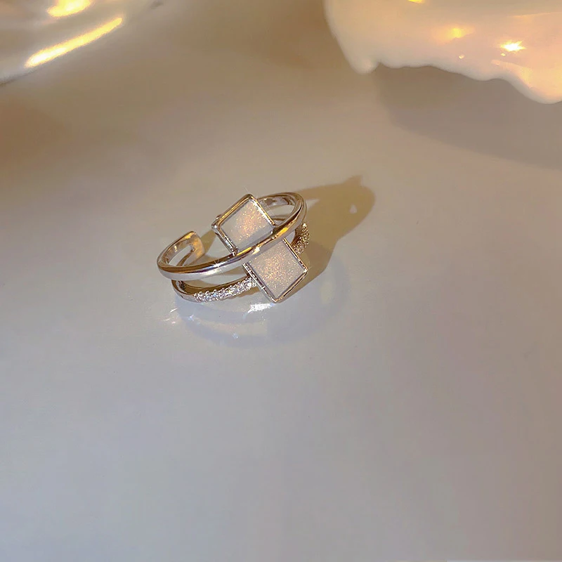 Personality-Opening-Ring-Simple-Rectangular-Zircon-Double-layer-Ring ...