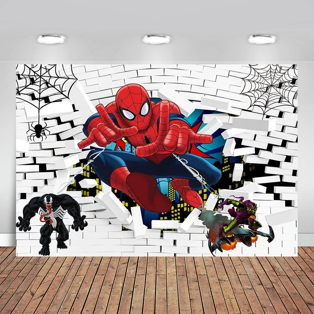 Spiderman-Photography-Backdrop-Super-City-Spiderman-White-Brick-Wall ...