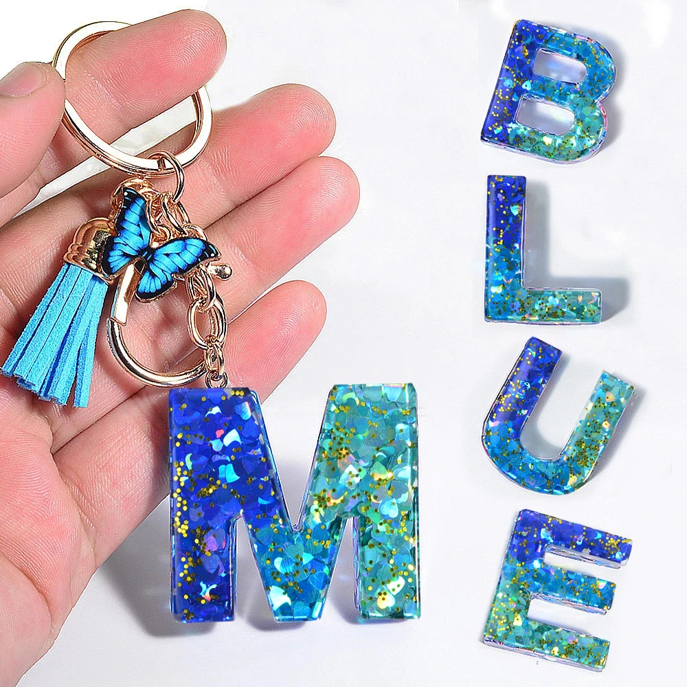 Luxury-Acrylic-English-Letter-Keychain-With-Blue-Butterfly-Pendant ...
