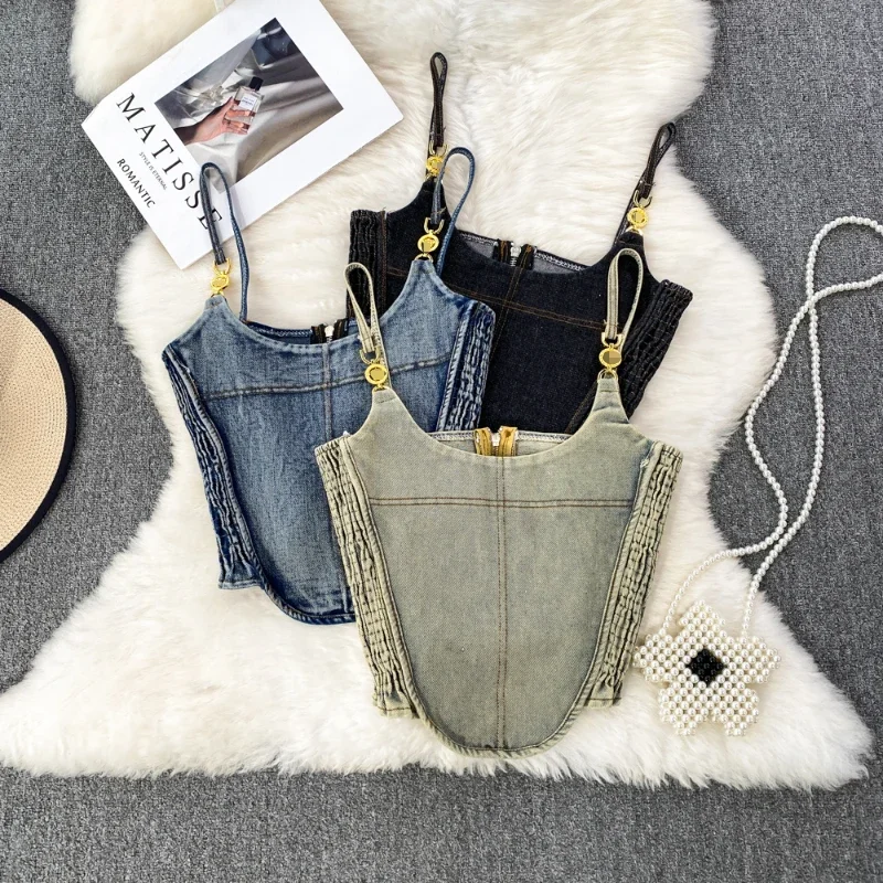 American Retro Denim Tanks Camis for Women Almighty Skinny Spaghetti ...