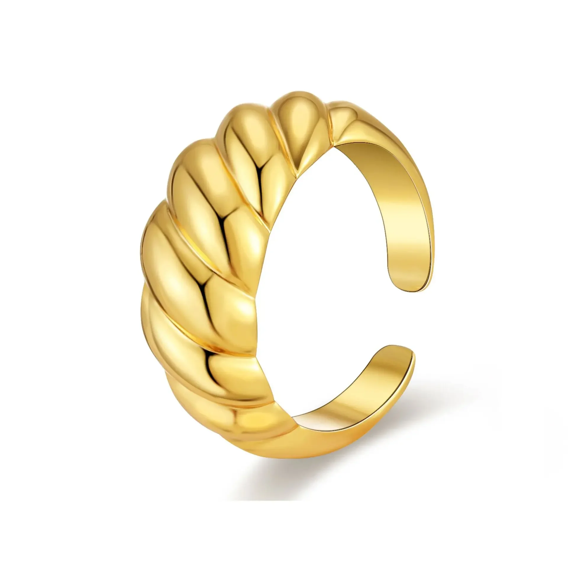 18K-Gold-Plated-Stainless-Steel-Twist-Bread-Design-Ring-Croissant ...
