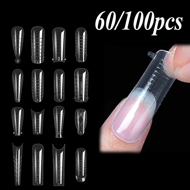60-100pcs-Nail-Dual-Forms-Full-Cover-False-Nails-Quick-Building-Mold ...