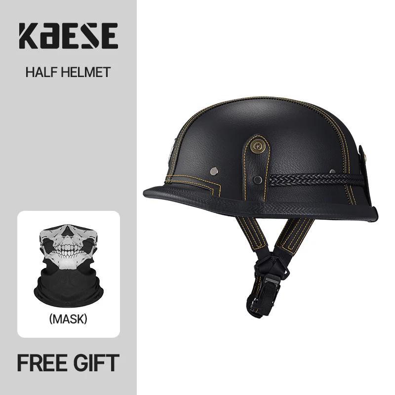 Leather Half Helmet German Style Motorcycle Helmet Motorbike Open Face ...