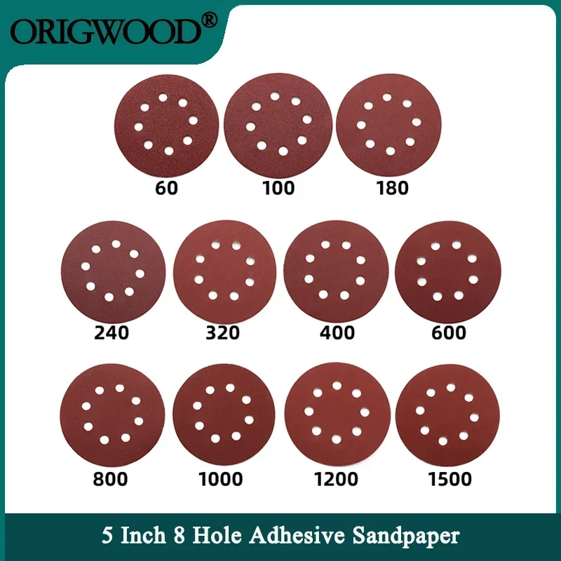 10-100pcs-Sanding-Discs-Hook-and-Loop-Adhesive-Sandpaper-5-Inch-8-Hole ...