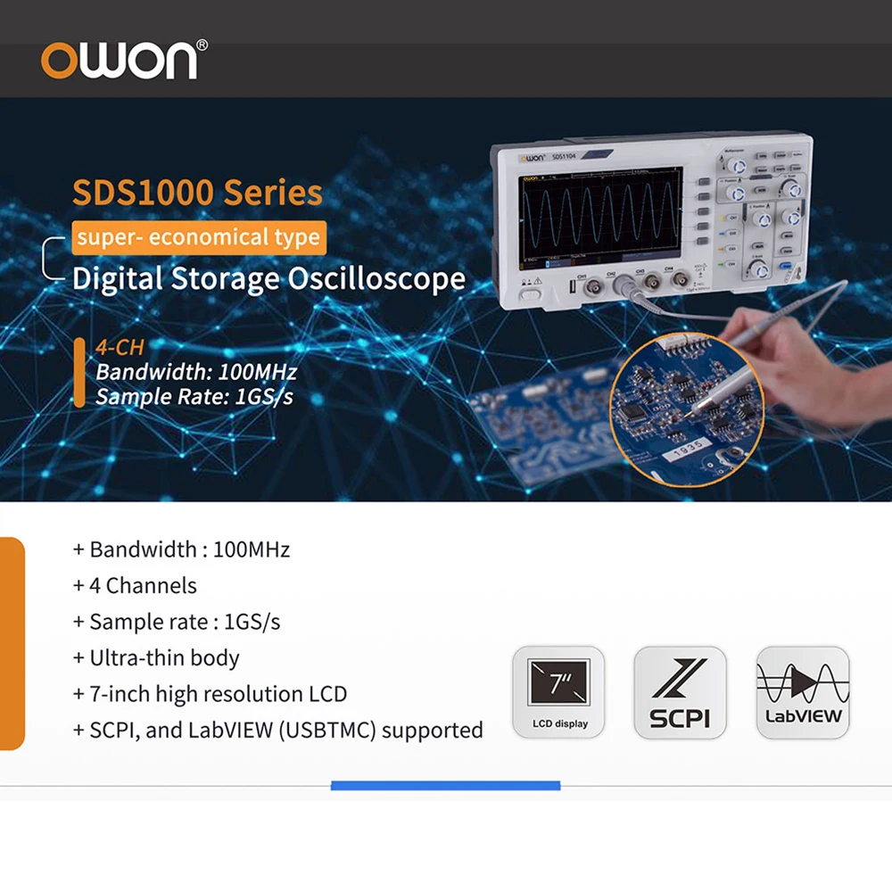Owon-Osciloscopio-Digital-Oscilloscope-Tools-SDS1022-SDS1102-SDS1202-SDS1104-1GS-s-100MHz-2CH ...