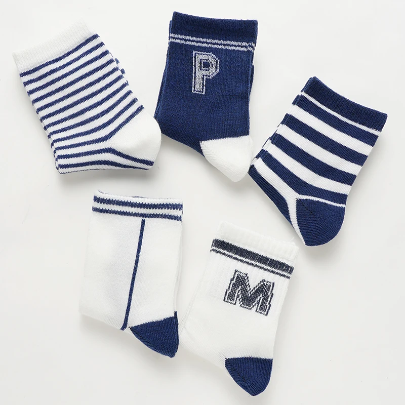 5-pares-de-novas-meias-simples-azuis-e-brancas-meias-de-cano-m-dio-com ...