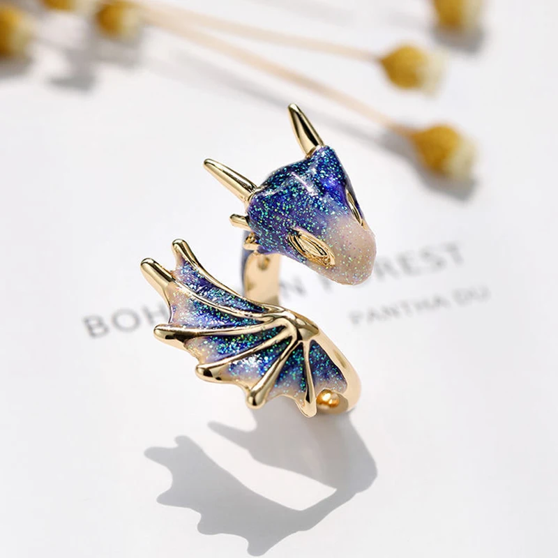 Gothic-Trendy-Enamel-Dragon-Rings-Punk-Animal-Adjustable-Finger-Ring ...