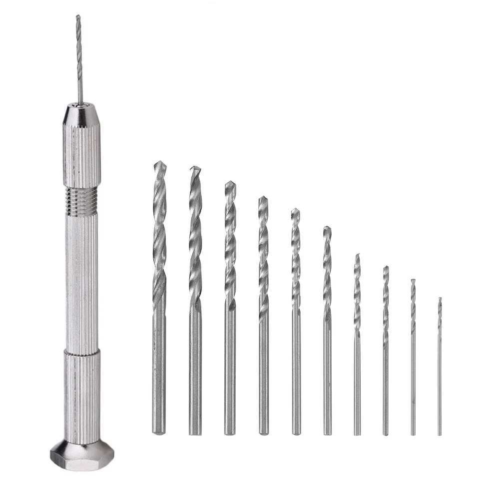 10Pcs-0-8mm-3-0mm-Mini-Micro-Aluminum-Hand-Drill-With-Keyless-Chuck-HSS ...