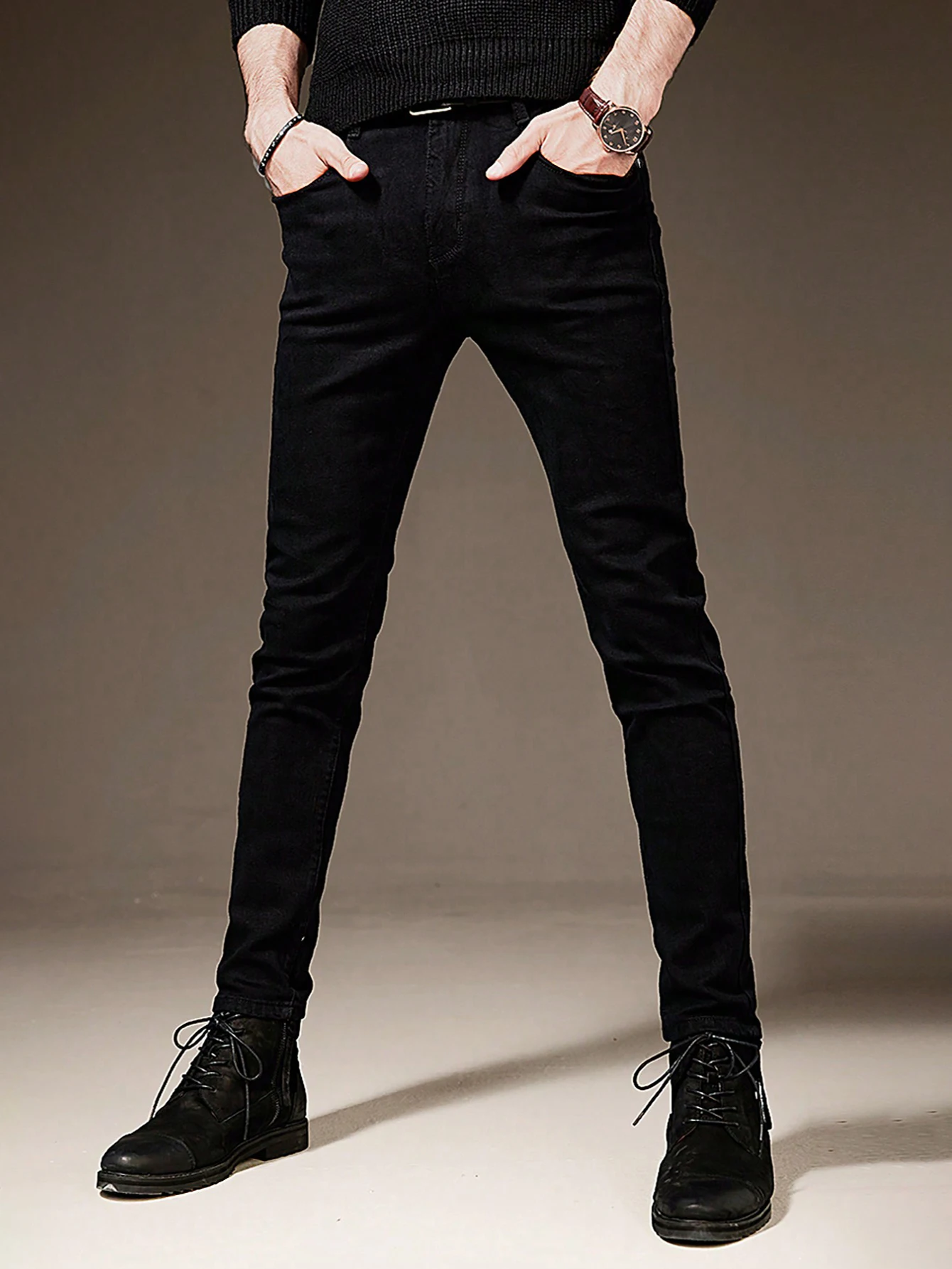 Pantalones-vaqueros-negros-el-sticos-para-hombre-pantalones-informales ...