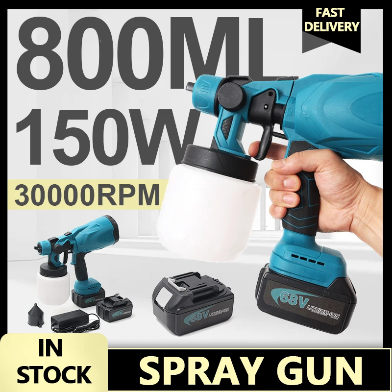 Electric-Spray-Gun-Cordless-Paint-Sprayer-Auto-Furniture-Wood-Fence ...