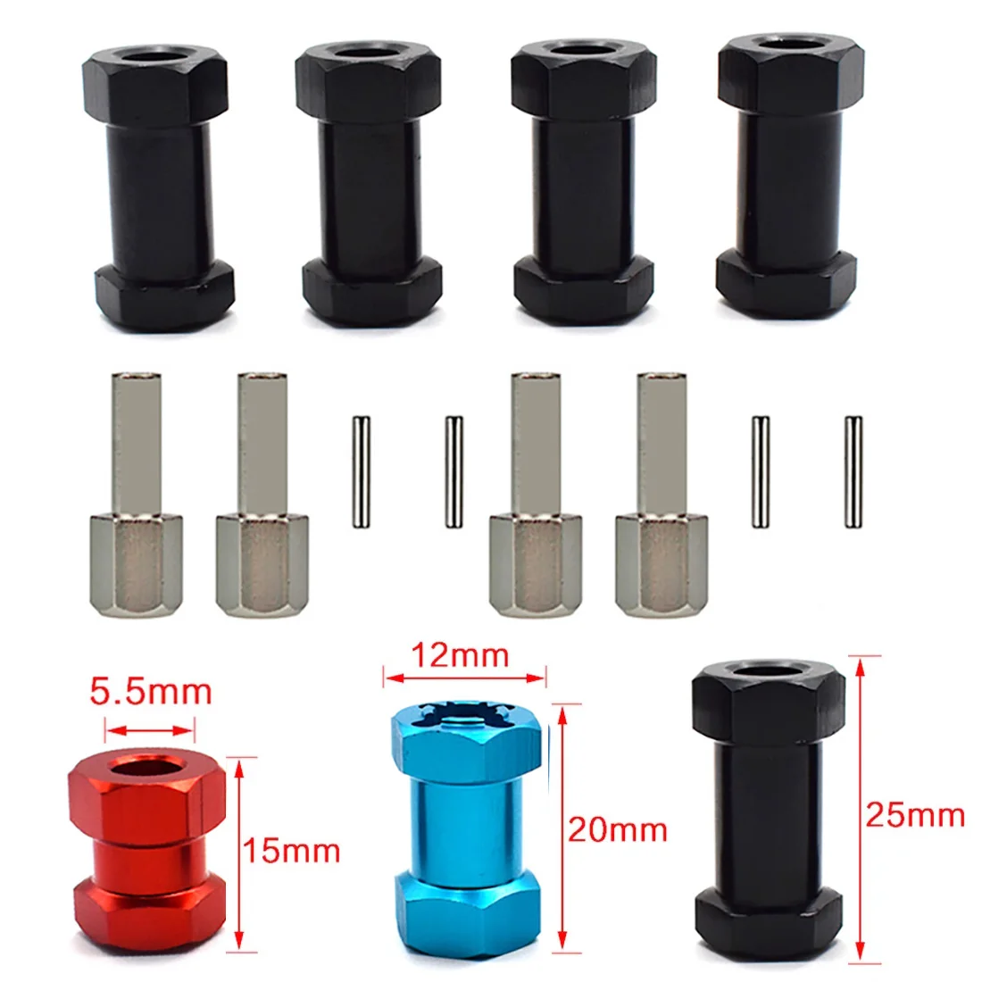 4pcs-Aluminum-RC-Car-12mm-Hex-Wheel-Hub-Drive-Adaptor-15-20-25mm ...