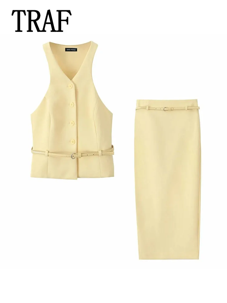 TRAF-Conjunto-de-falda-Midi-para-mujer-traje-de-2-piezas-con-cintur-n ...