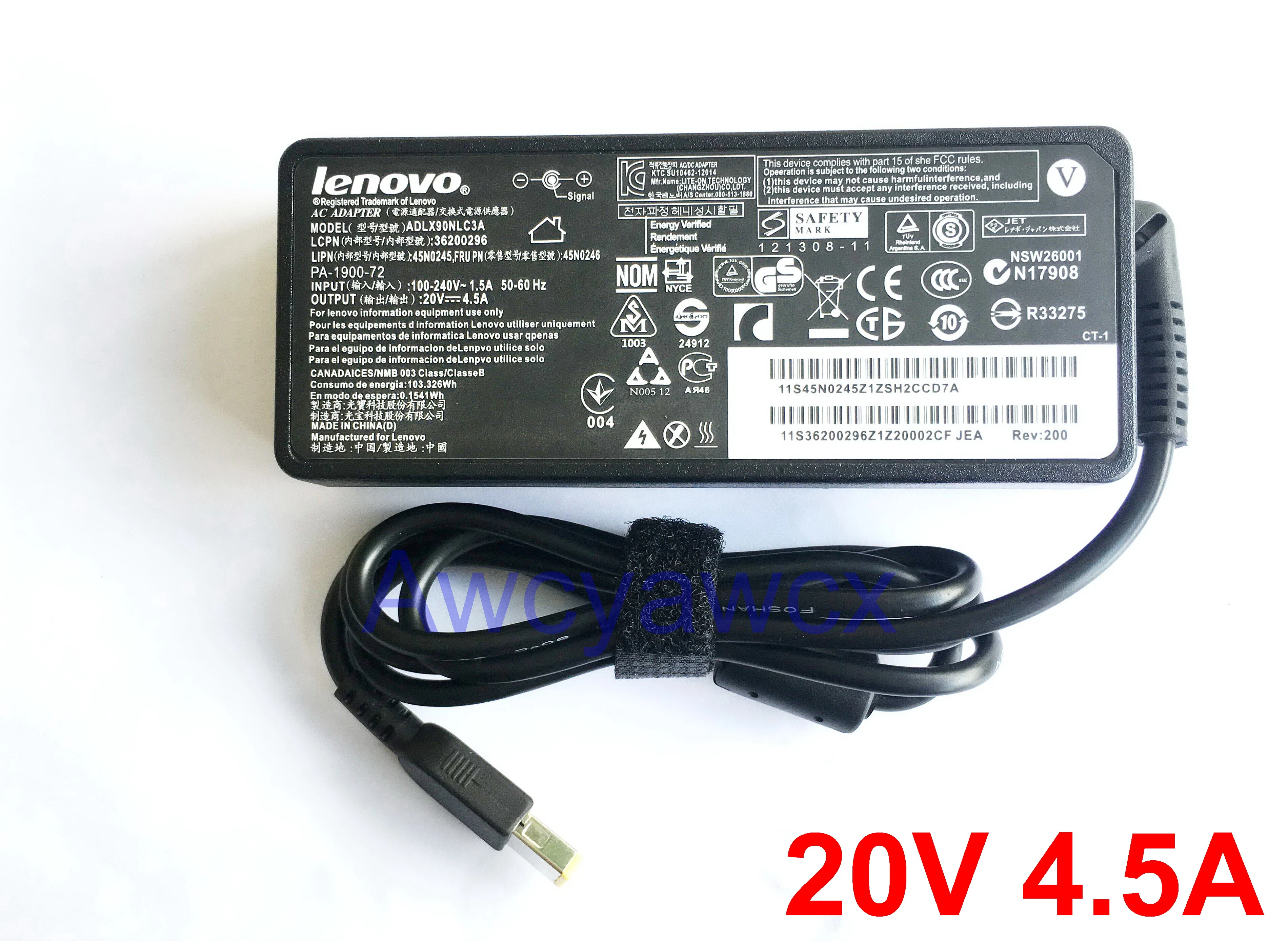 90W 20V 4.5A 4500mA AC Adapter Laptop Charger For Lenovo Thinkpad E440 E540 E550 E460 T470s T470 ...