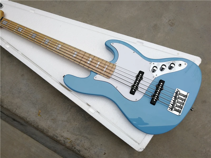 Factory New Light Blue Jazz 5 String Bass Maple Fingerboard Music Bass ...