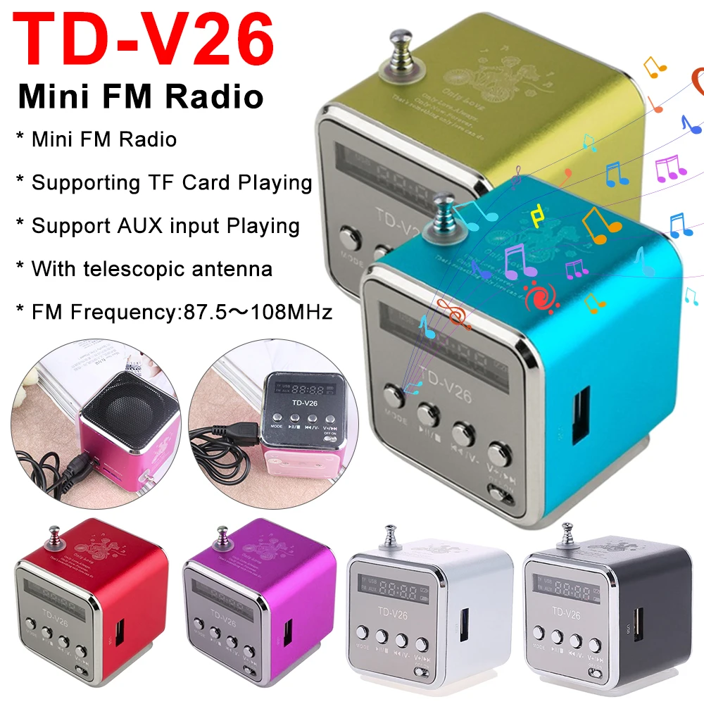TD-V26 Digital Radio FM Portable Mini Fm Radio Receiver Rechargeable ...