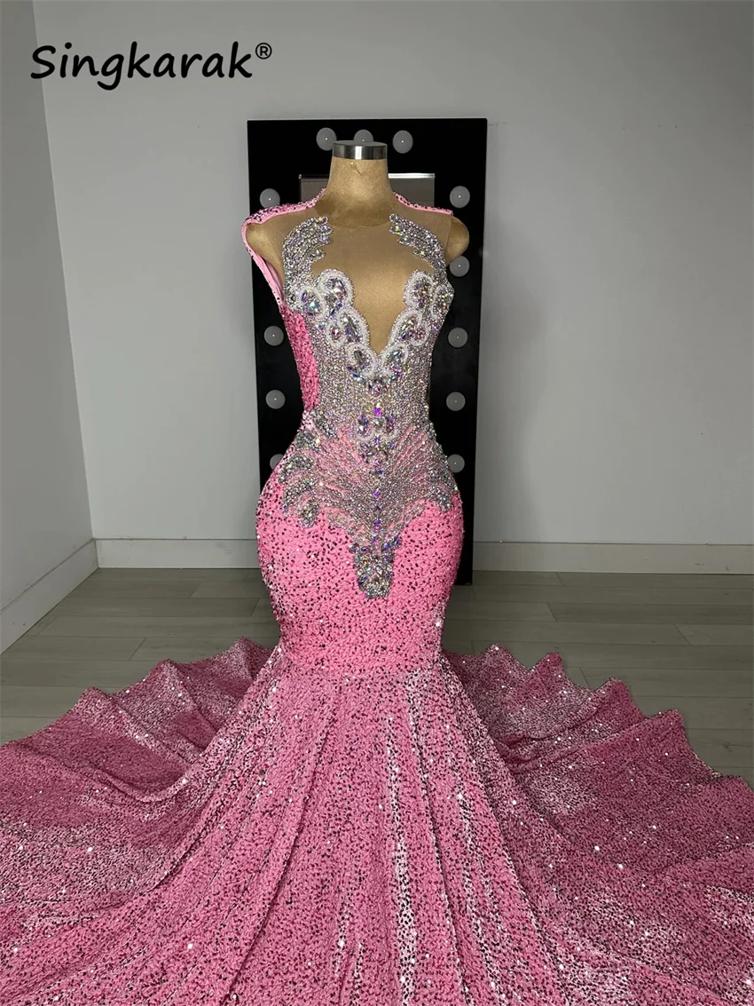 Charming Pink Prom Party Dresses 2026 Glitter Beading Diamonds Crystal ...