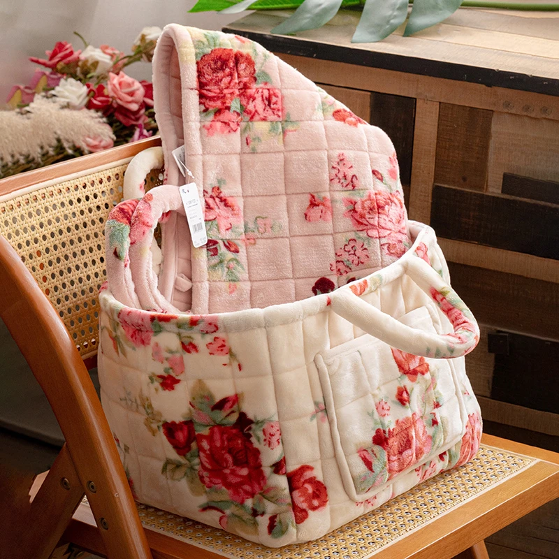 Flannel-Storage-Bag-Retro-Flower-Portable-Storage-Basket-Elegant-Home ...