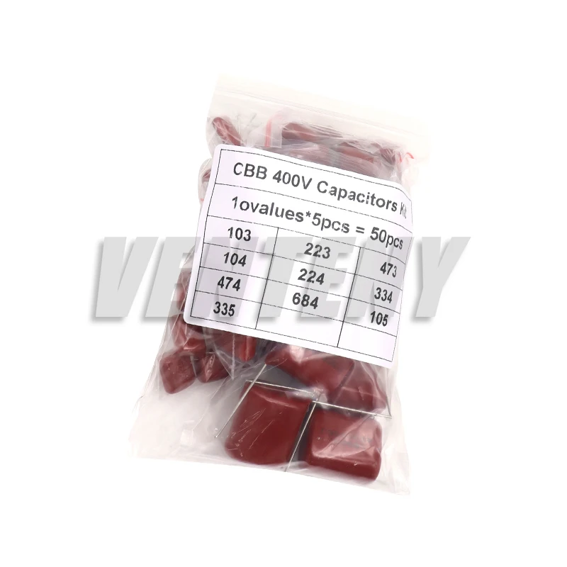 50PCS-CBB-Capacitor-Assortment-Kit-400V-10NF-3-3UF-10values-5pcs ...