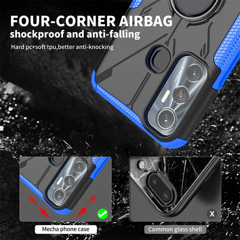 For Infinix Hot 11 Luxury Ring Back Cover Stand Armor ShockProof Case ...
