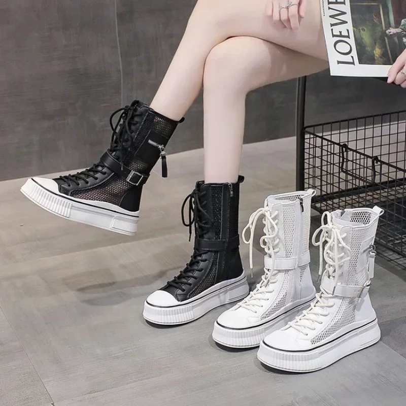 Summer-High-Top-Women-s-Shoes-Knee-High-Boots-Side-Zipper-Flats ...
