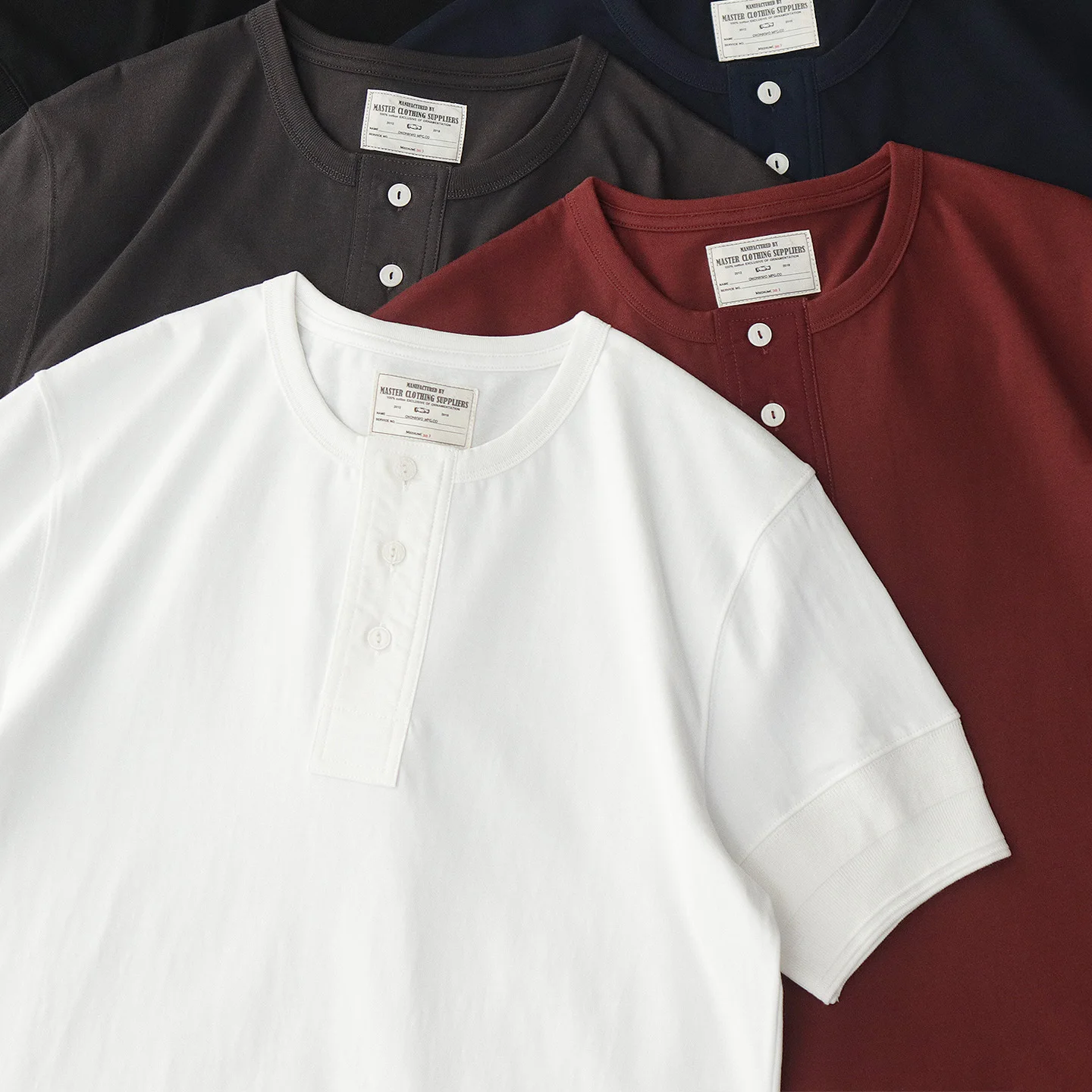 Summer New American Retro Short Sleeve Henry Collar Solid Color T-shirt ...