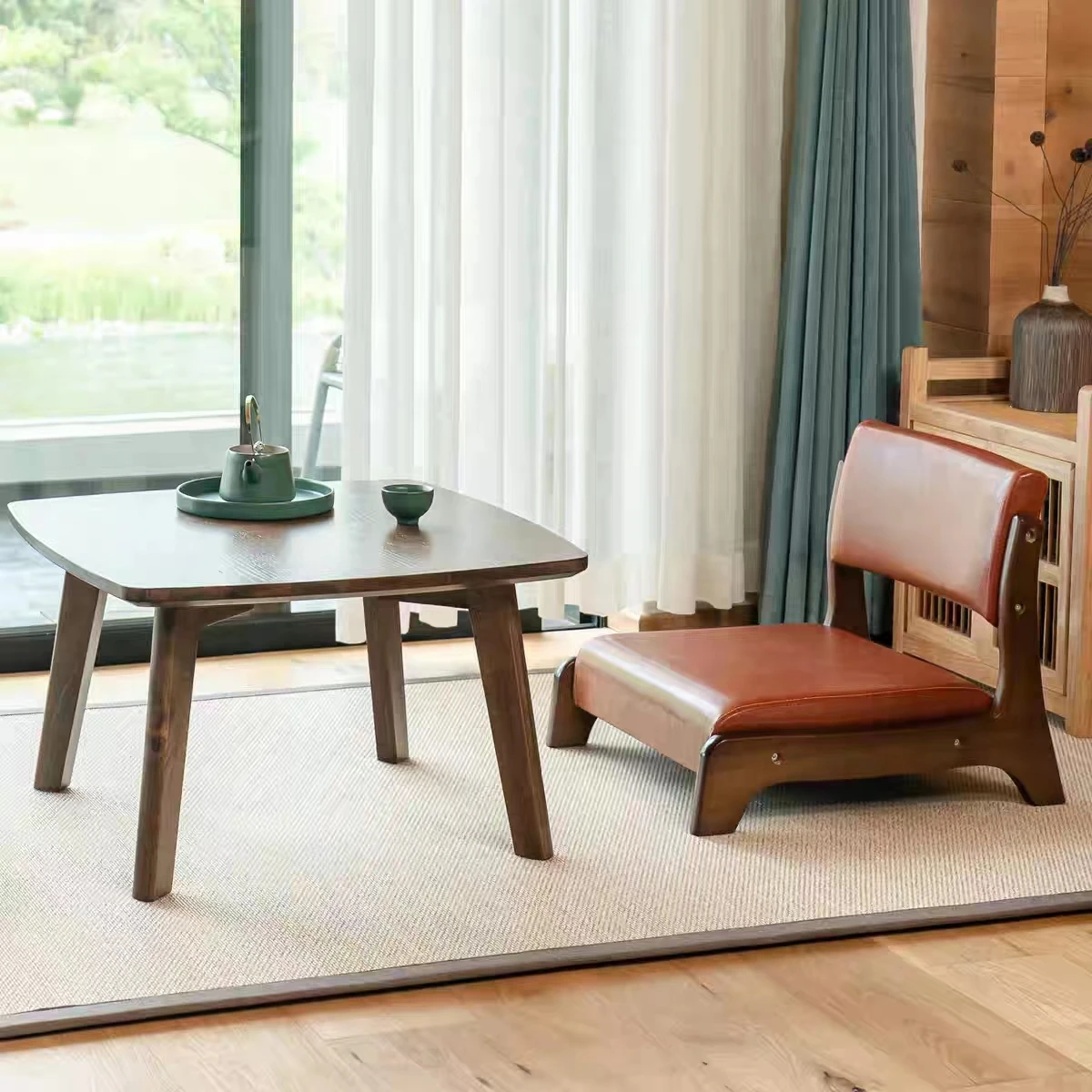 Solid-Wood-Backrest-Low-Foot-Bench-Tatami-Chair-Japanese-Lazy-Bay ...