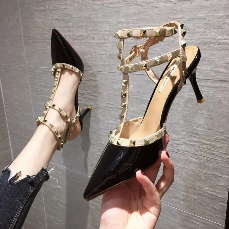 Women Fashion Slip on Office Red High Heel Shoes Lady Classic Black ...