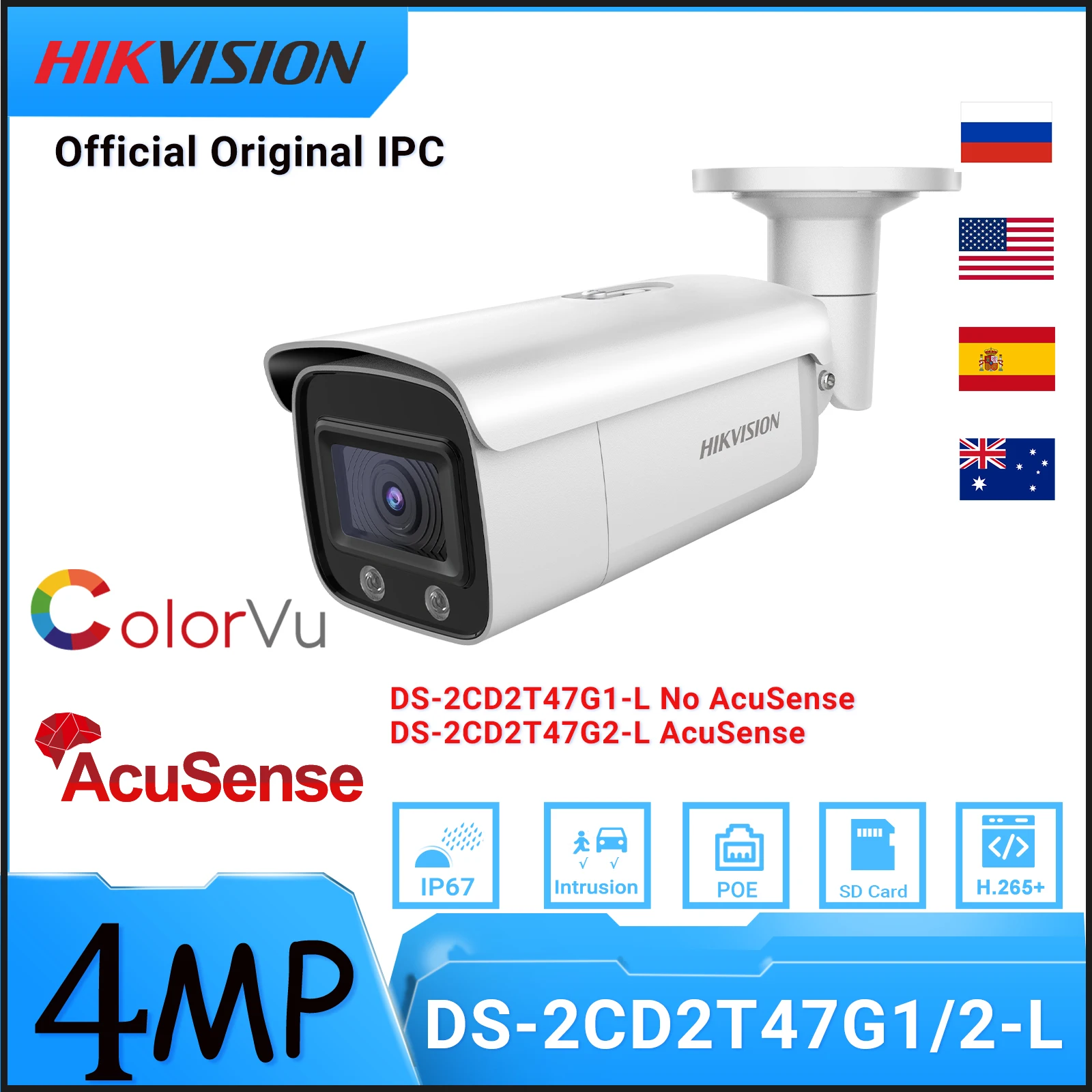 Hikvision Ds-2cd2t47g2-l Acusense Ip Camera Colorvu 4mp Bullet Ipc H.265+ Sd Slot Poe Cctv Face ...