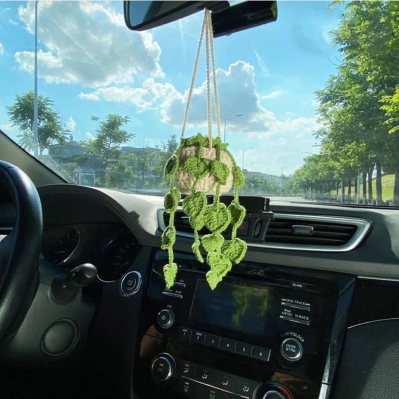 Crochet-Car-Plants-Rearview-Mirror-Hanging-Hand-Knitted-SUV-Car-Hanging ...