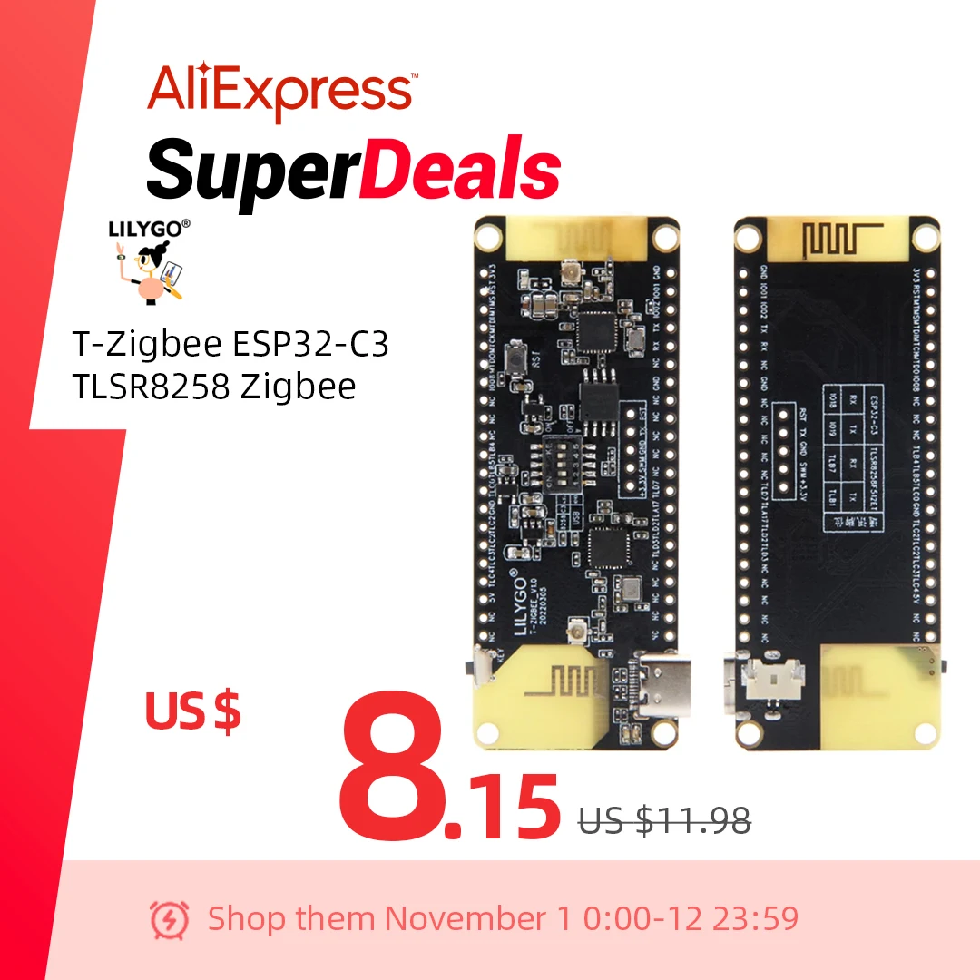 LILYGO® T Zigbee ESP32 C3 TLSR8258 Zigbee Ultra Low Power, módulo de Control inteligente, WiFi ...