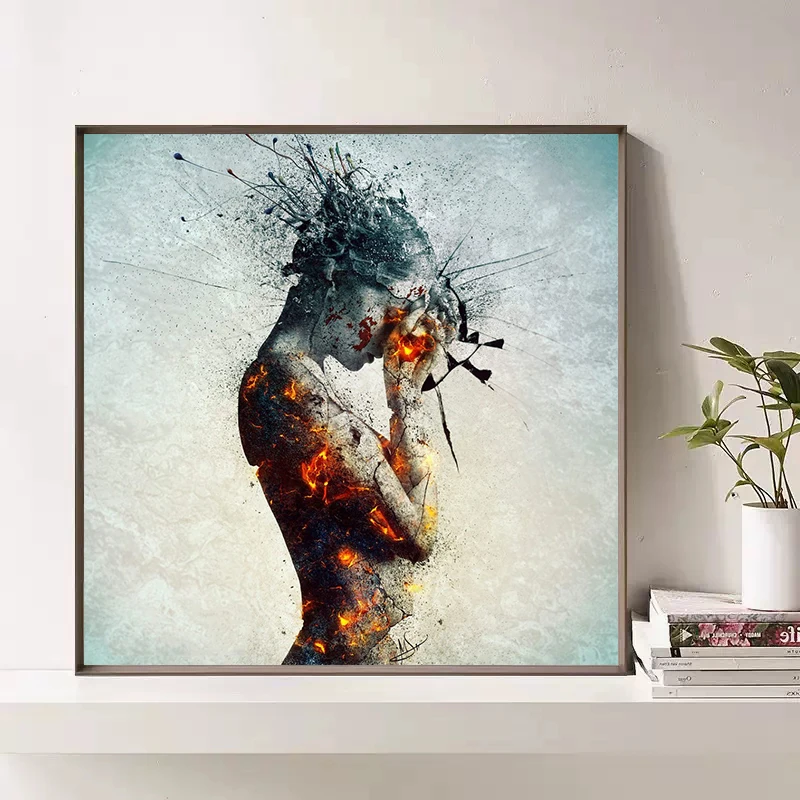 Modern-Woman-Lost-In-Unsettling-Thoughts-Painting-Picture-Abstract ...