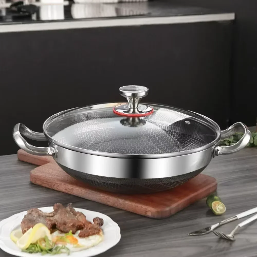 32cm Frying Pan Food Grade 304 Stainless Steel Non Stick Pan Honeycomb ...