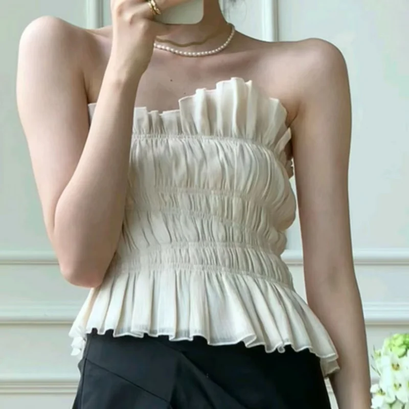White Ruffle Tube Top