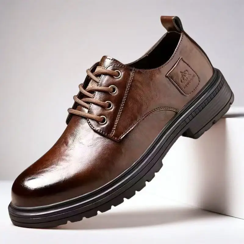 Men's casual leather shoes, retro style, British style business leather ...