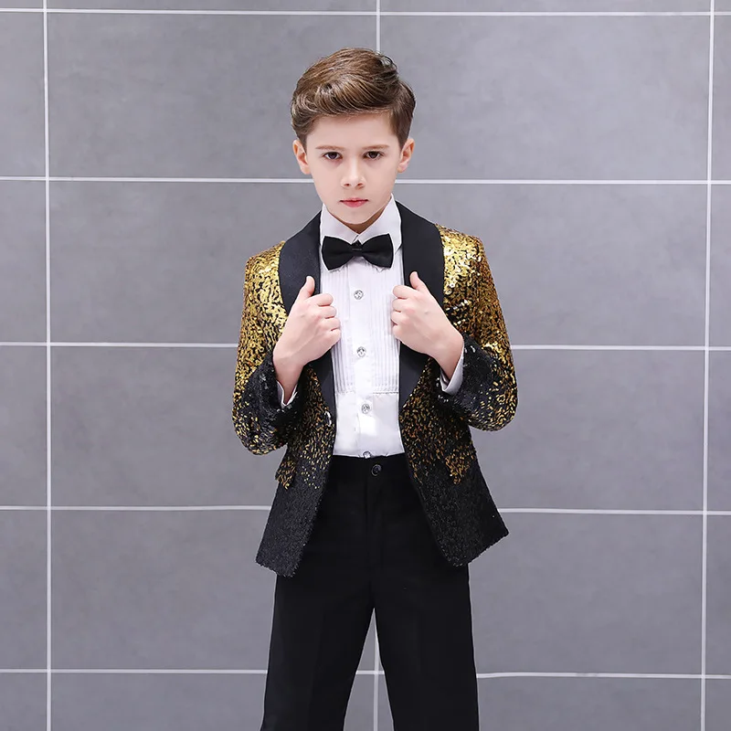 Children's Handsome Fashion Sequin Suit Set Boy Stage Catwalk Piano ...