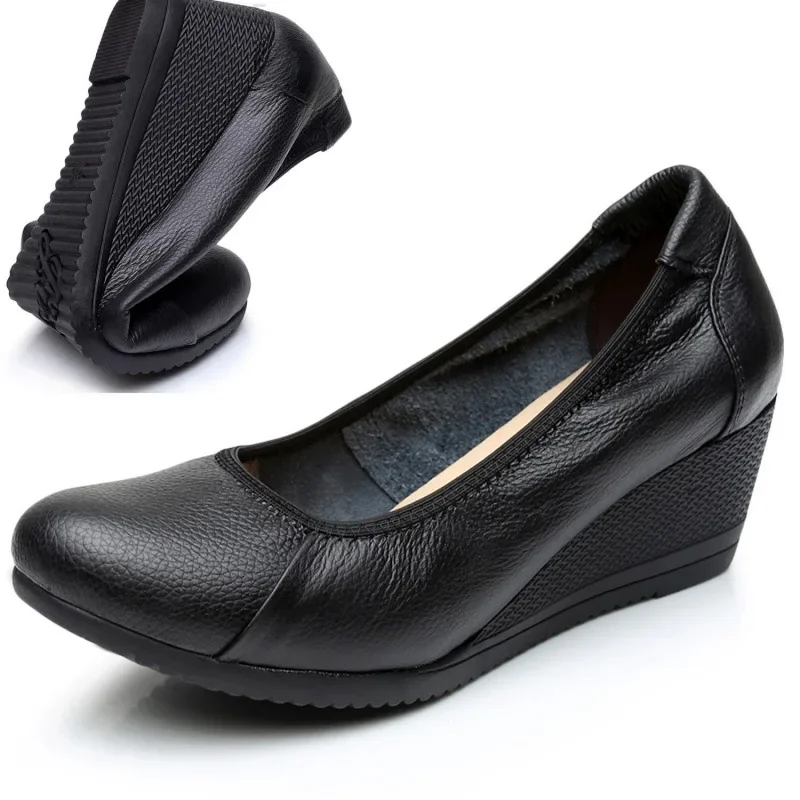 Women-s-Black-Leather-Work-Shoes-Soft-Sole-Comfortable-Flats-No-Tired ...
