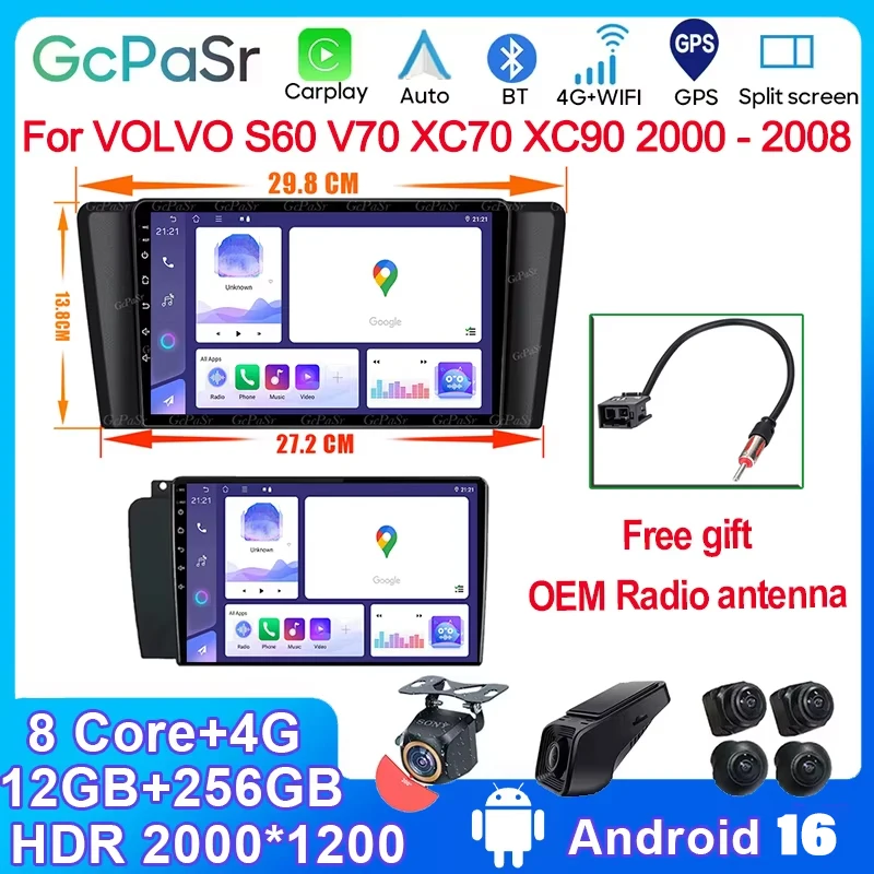 4G WIFI 9 inch For VOLVO S60 V70 XC70 XC90 2000 - 2008 Android Auto Car ...