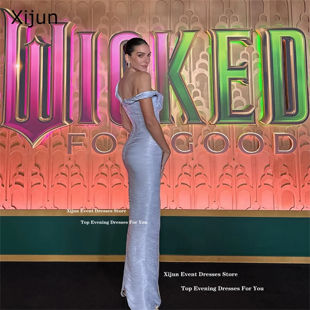 Xijun Baby Blue Mermaid Evening Dresses Off The Shoulder Pleated Formal ...
