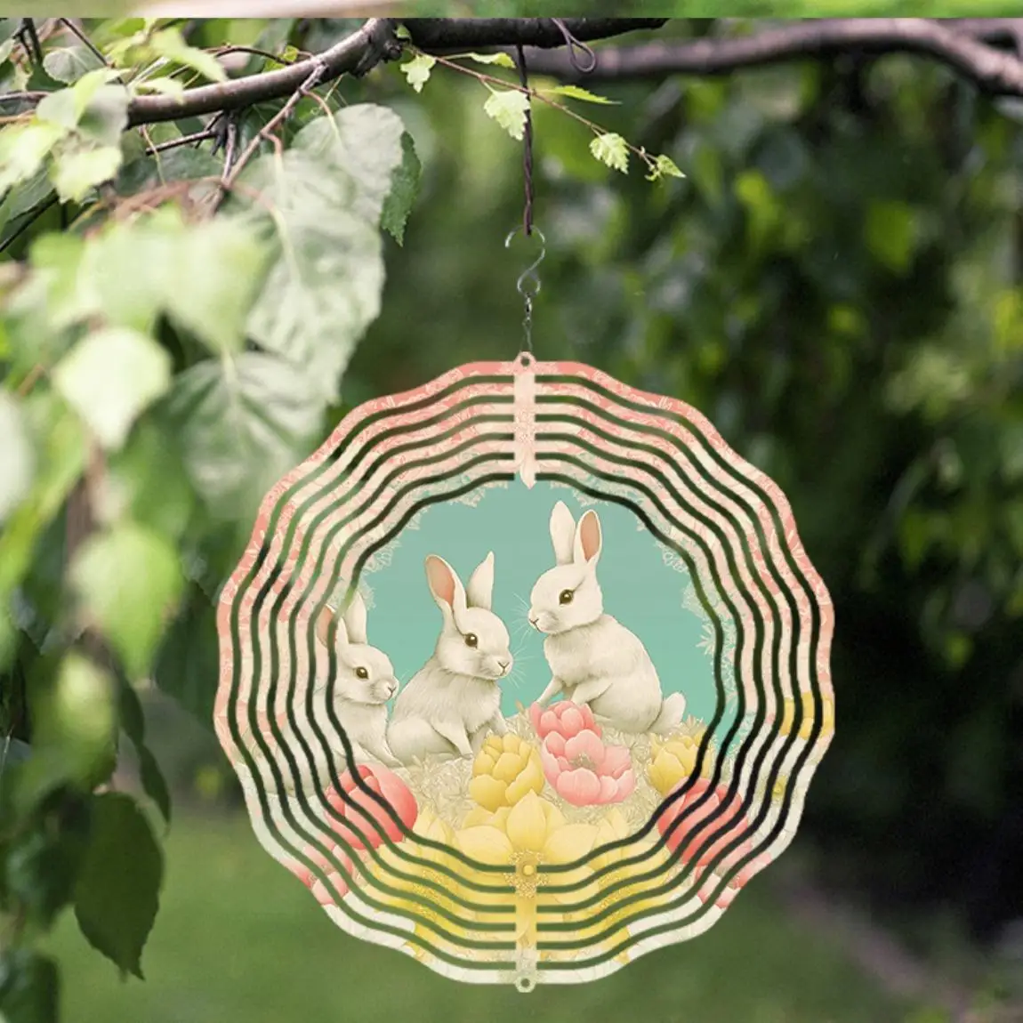Metal Rabbit Wind Spinner Outdoor Garden Decor, 360 Rotating Wind Chime ...