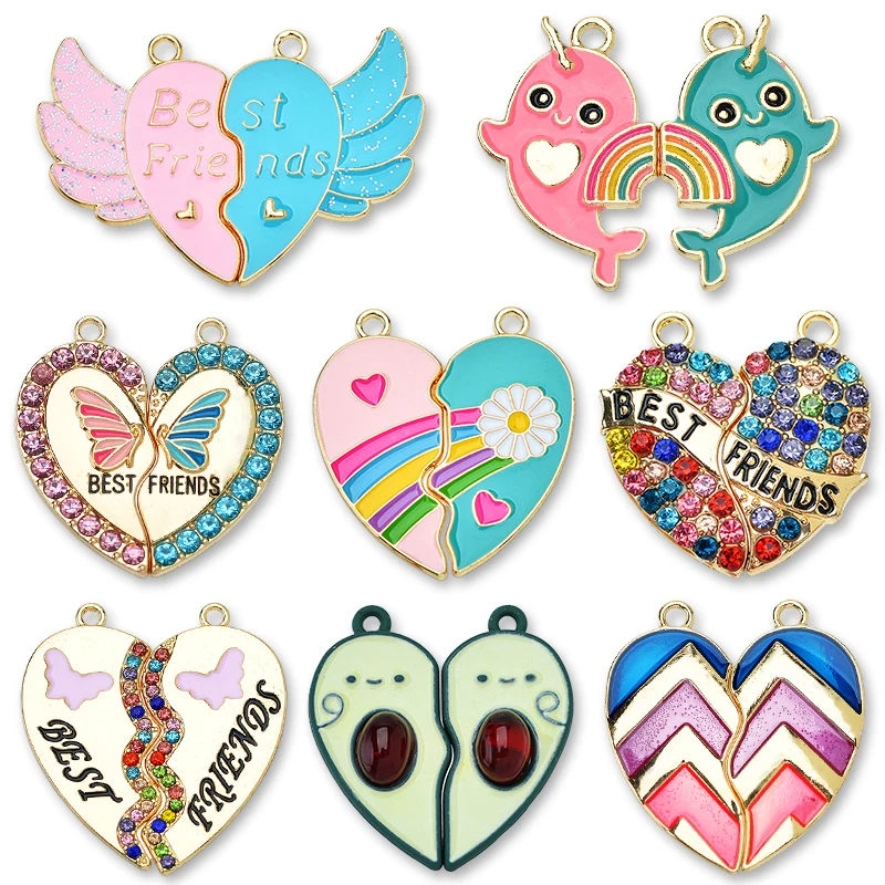 2 Pairs Fashion Best Friends Heart Love Couple Pendant Charm For Couple ...