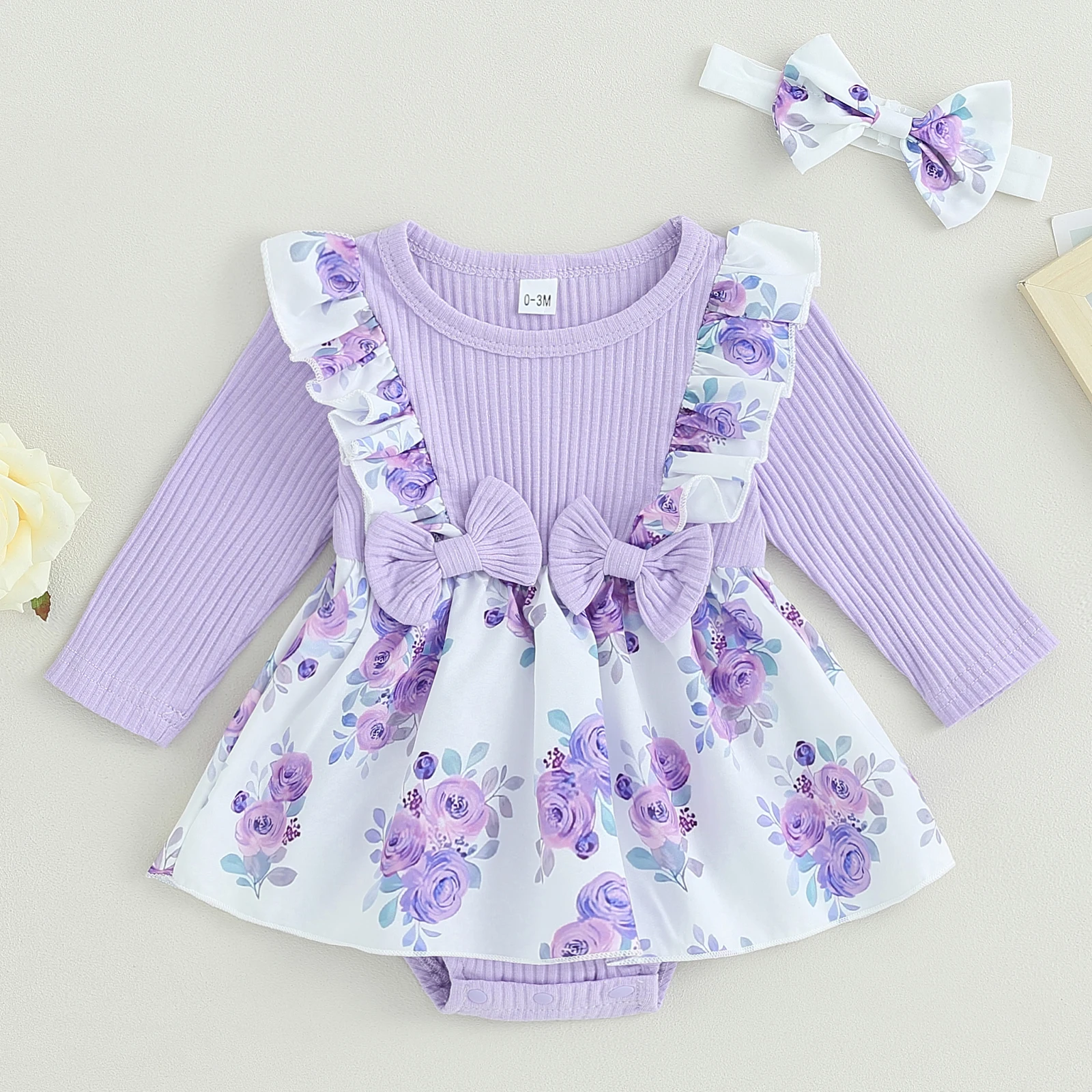 BeQeuewll-Infant-Girl-Rompers-Dress-Rib-Knit-Floral-Print-Skirt-Hem-Jumpsuits-Newborn-Clothes ...