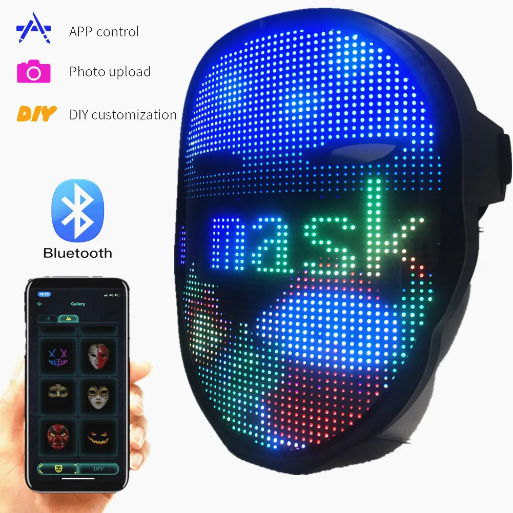 Bluetooth compatible LED Luminous Mask Carnival Festival Light Up ...