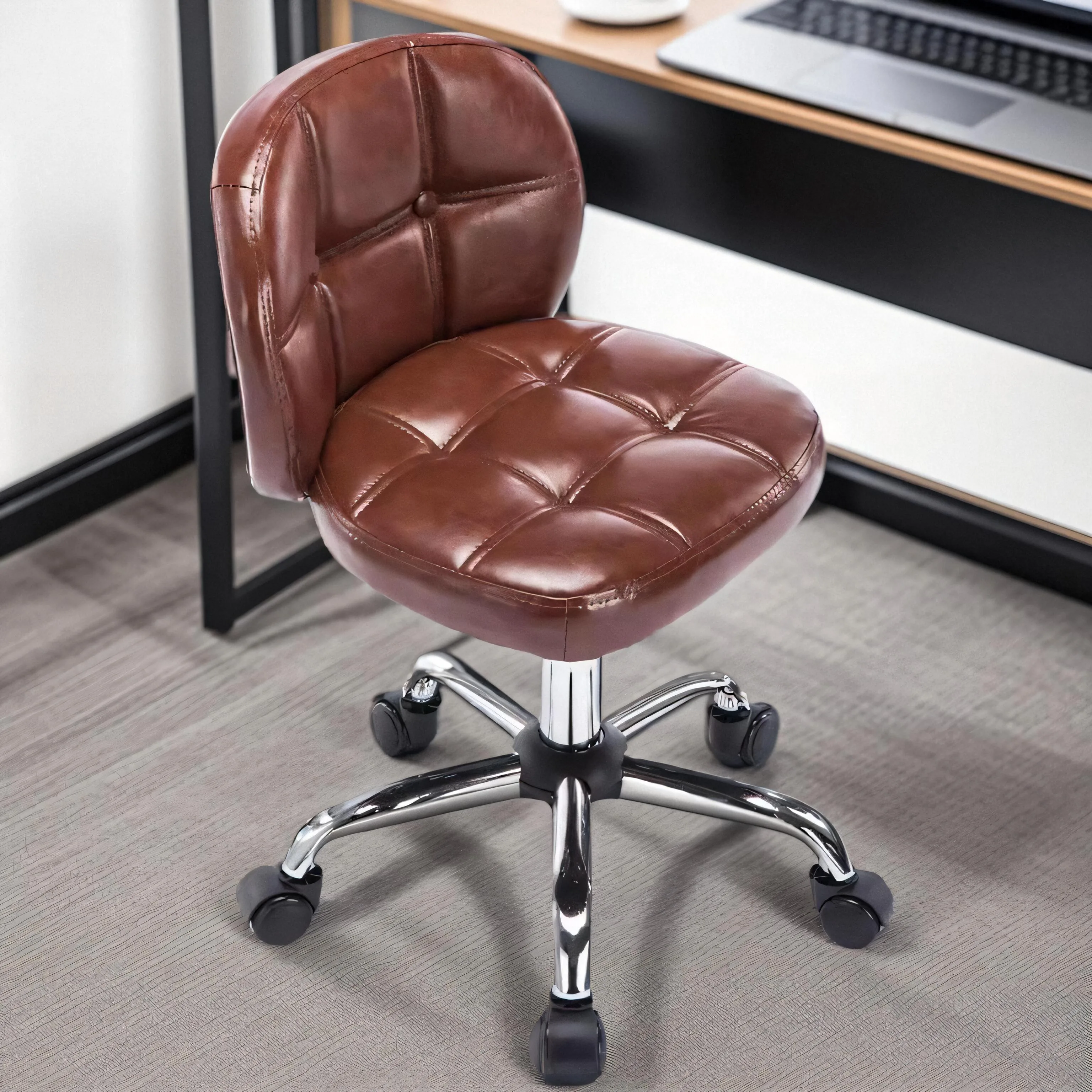Velvet Office Stool with Wheels Low Backrest Swivel Computer Dressing ...