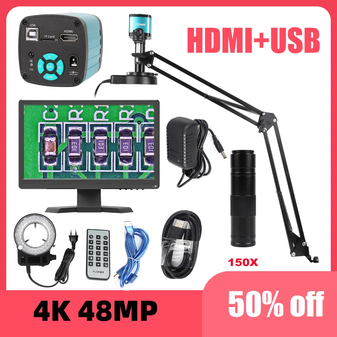 1080P-48MP-4K-2K-HDMI-USB-Video-Microscope-Camera-Zoom-150X-C-mount ...